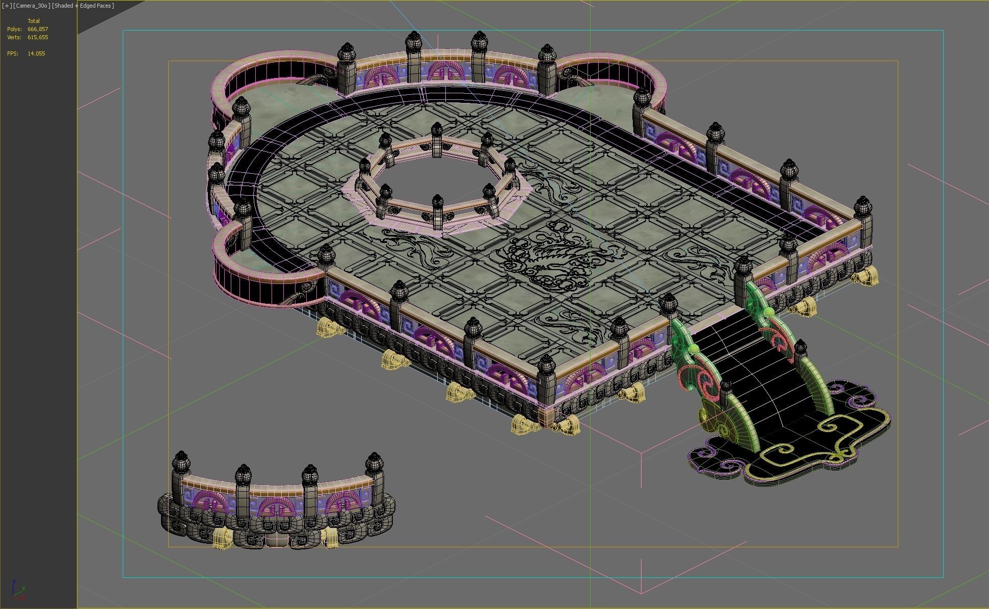 plantform castle with fountain in middle 3D model | CGTrader