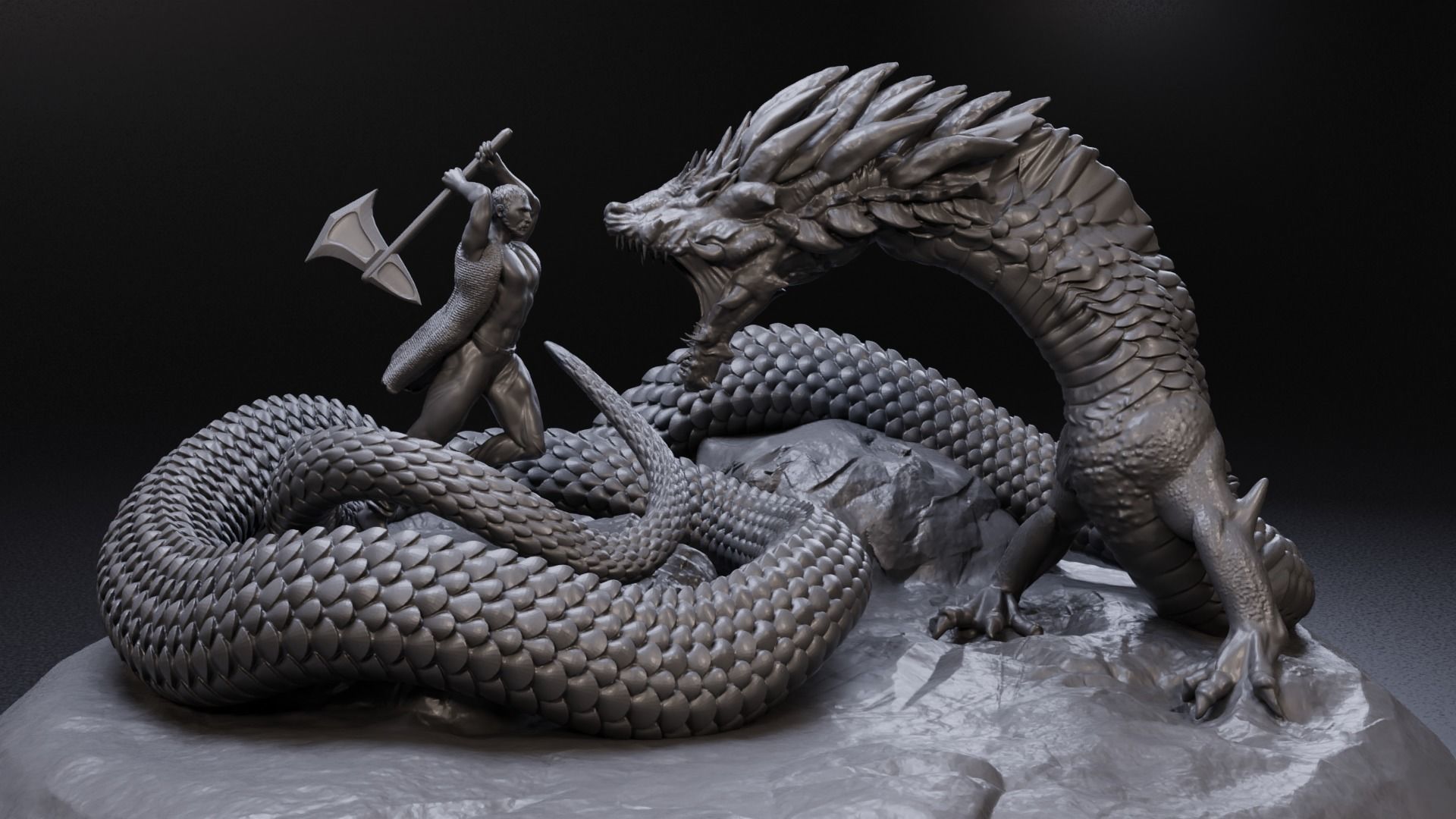 Linnorm the Dragon Vs huntsman 3D model 3D printable | CGTrader