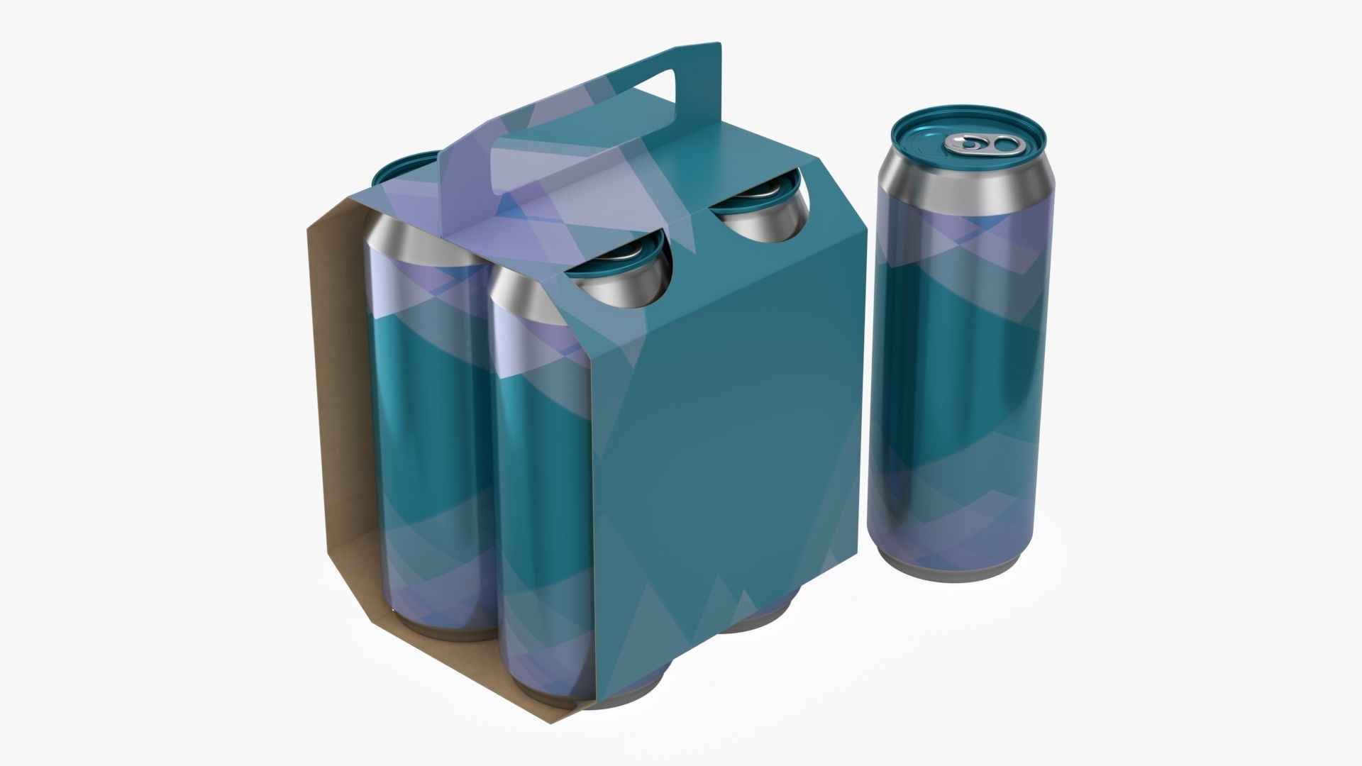 Cluster-pack carton packaging with handle for 4 beer cans 500 ml 3D ...