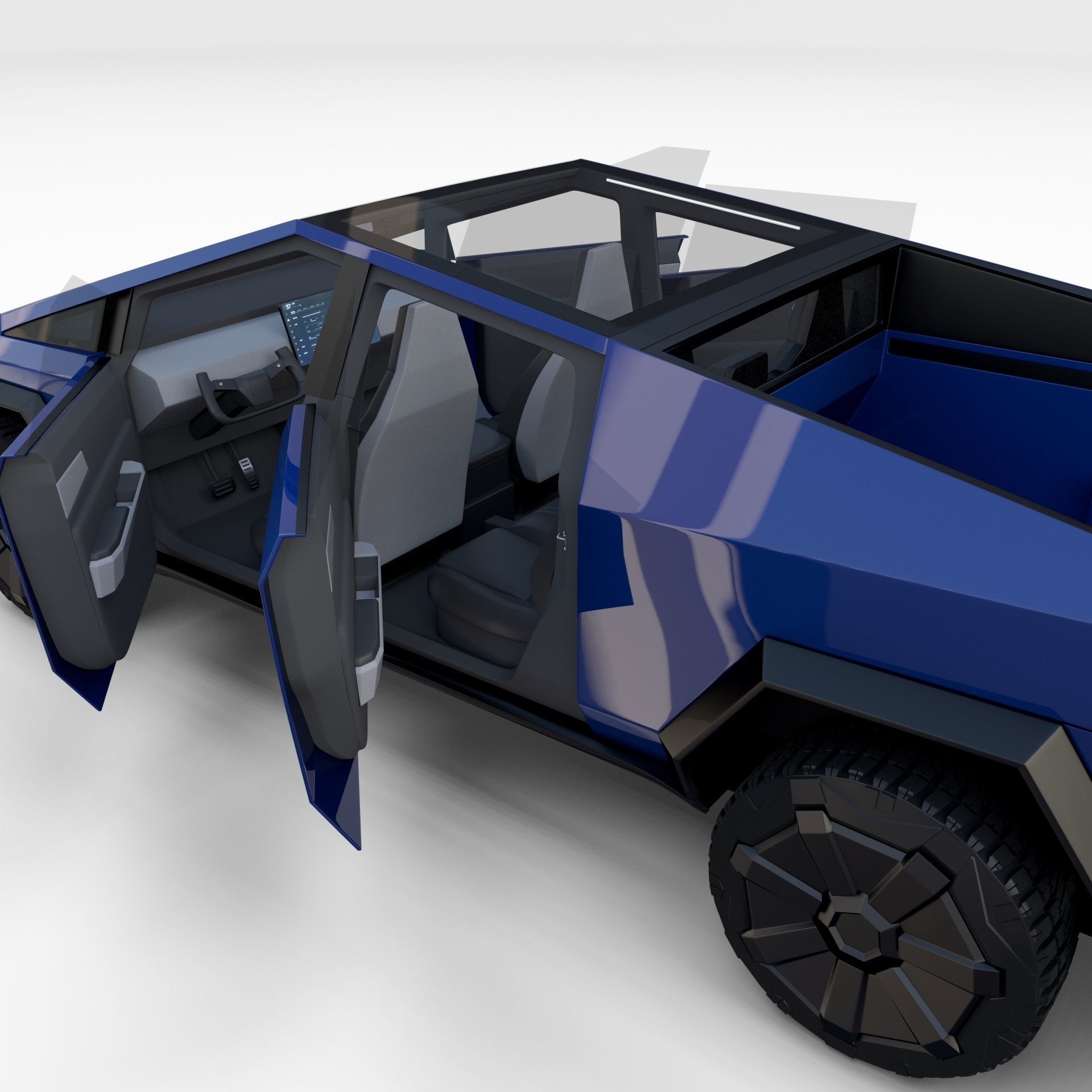 Tesla Cybertruck with chassis and interior Blue 3D model | CGTrader