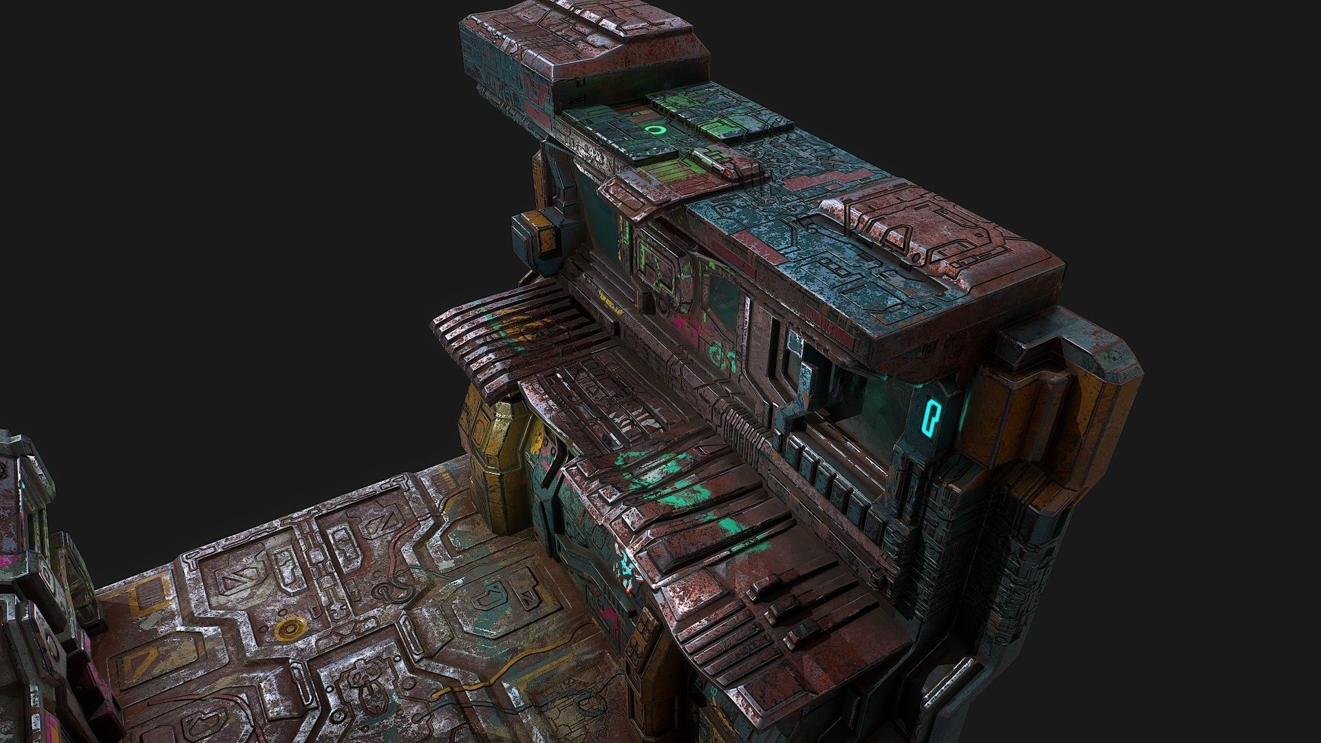 3D model Low poly cyberpunk street pattern with building facades VR ...