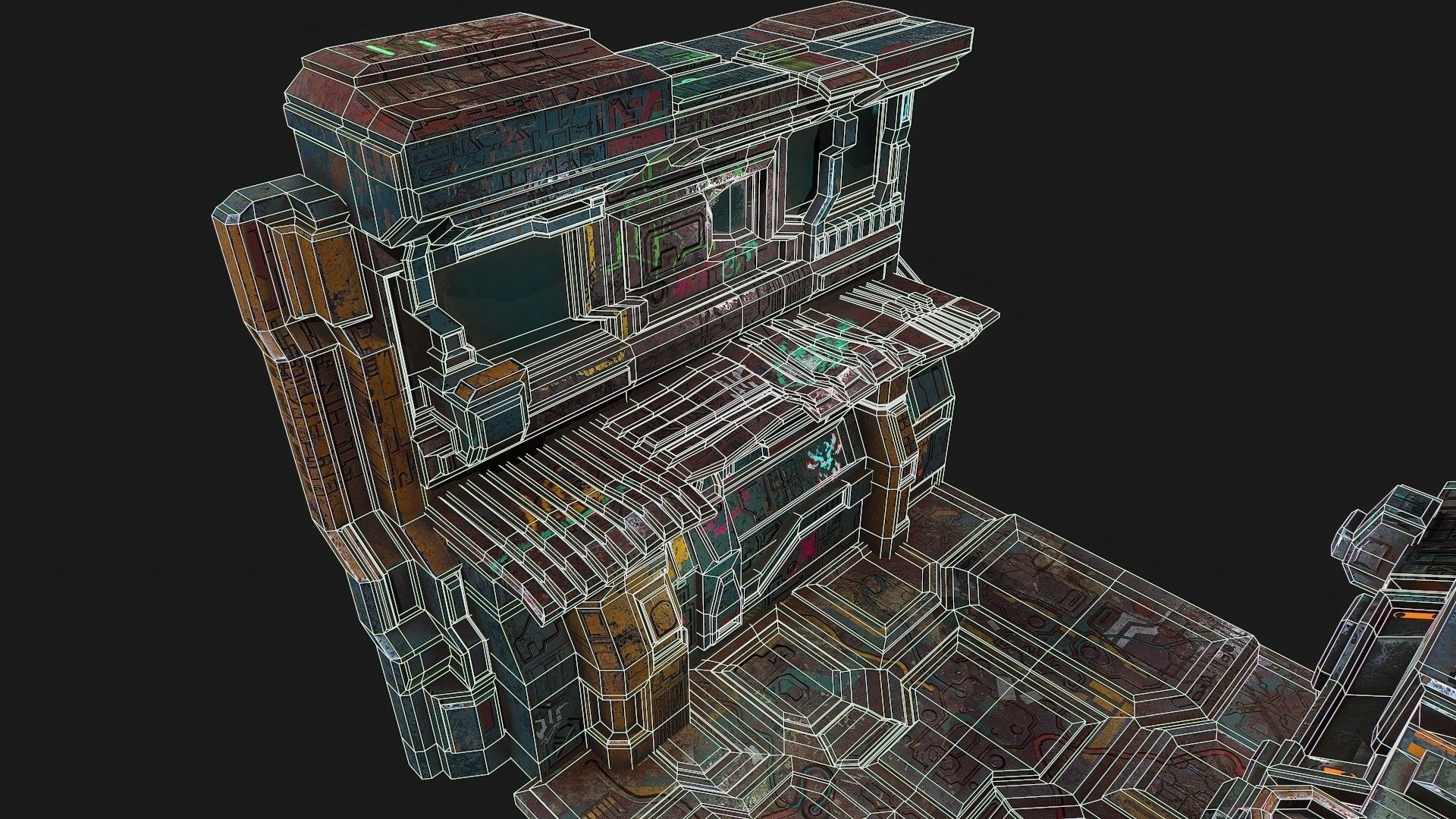 3D model Low poly cyberpunk street pattern with building facades VR ...