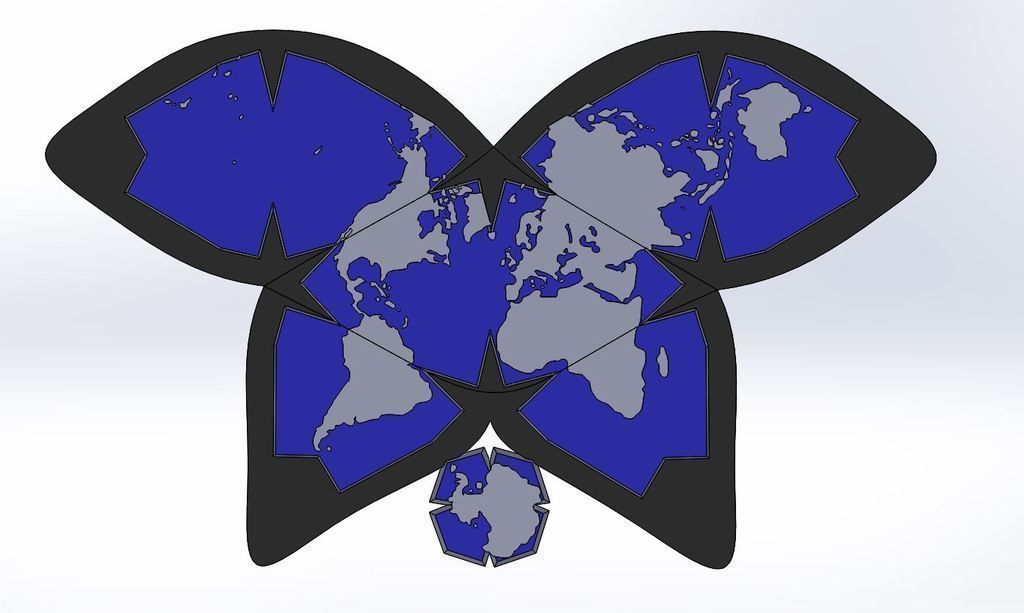 Waterman Butterfly World Map Projection free 3D model 3D printable | CGTrader
