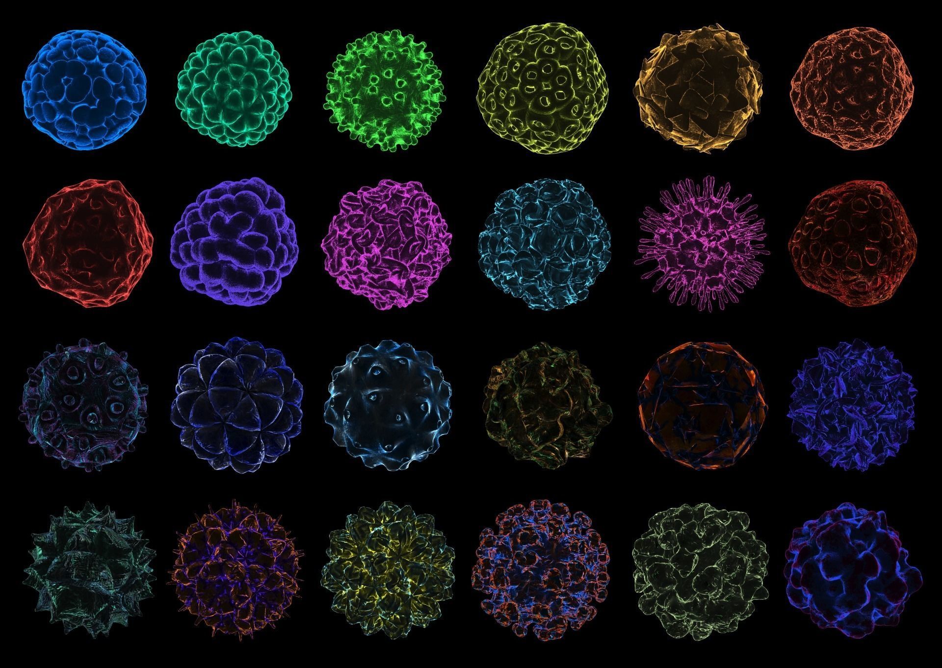 3D Pack of 24 Alien Virus Bacteria Macrophage Sci Fi