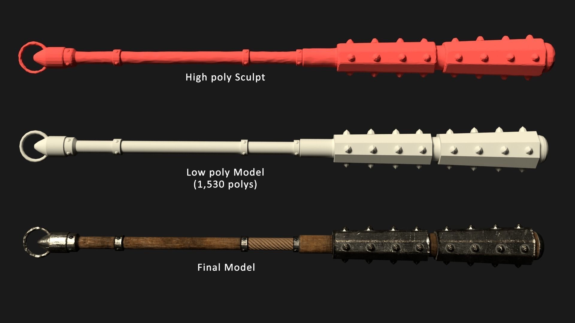 3D model Kanabo Club - Wooden Mace VR / AR / low-poly | CGTrader