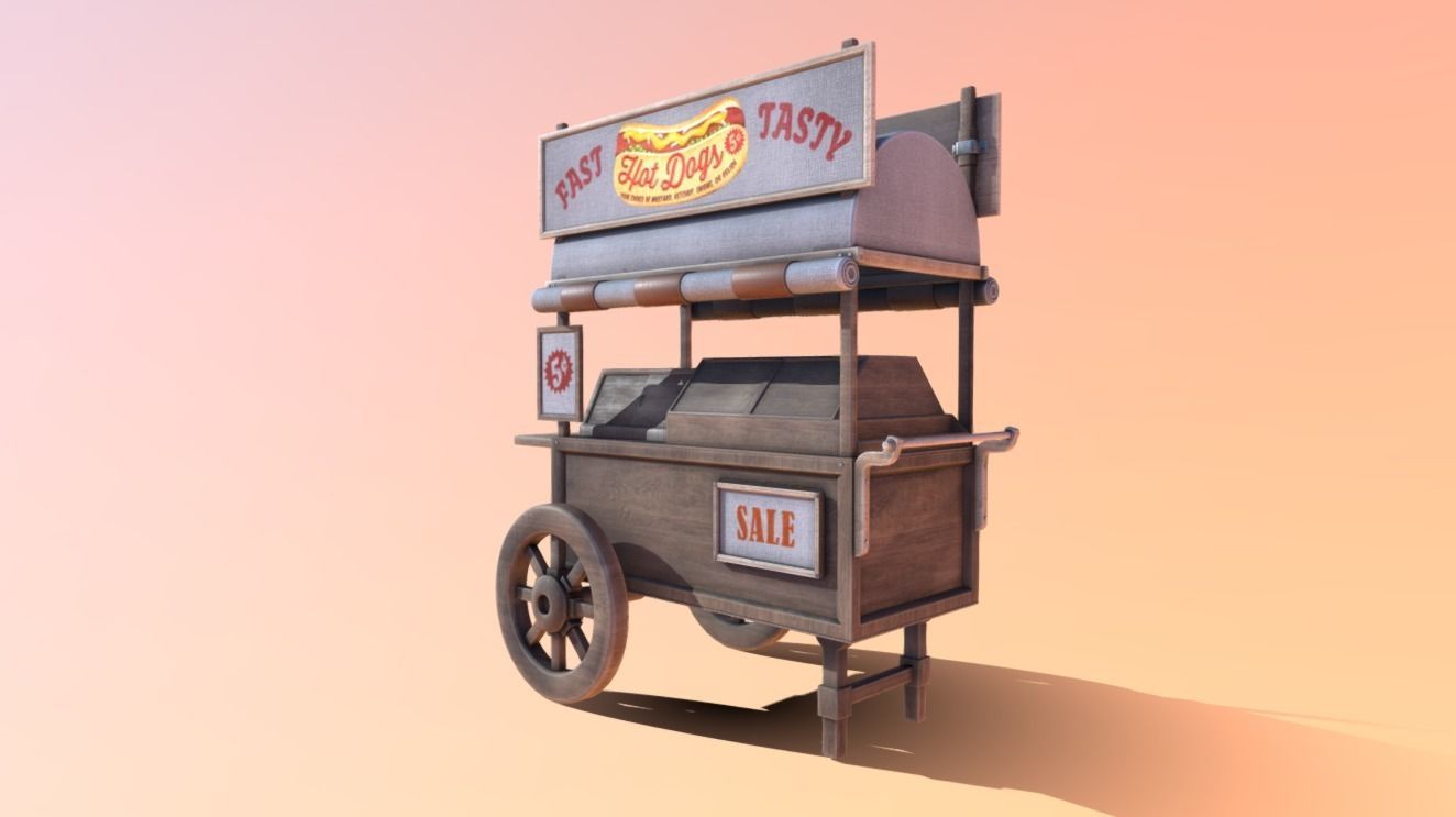 Wooden street food cart model with textures and UVs 3D model | CGTrader