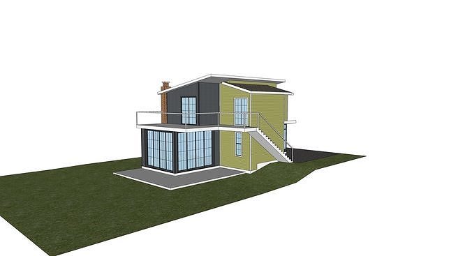 Cottage modern house on side of hill 3D model | CGTrader