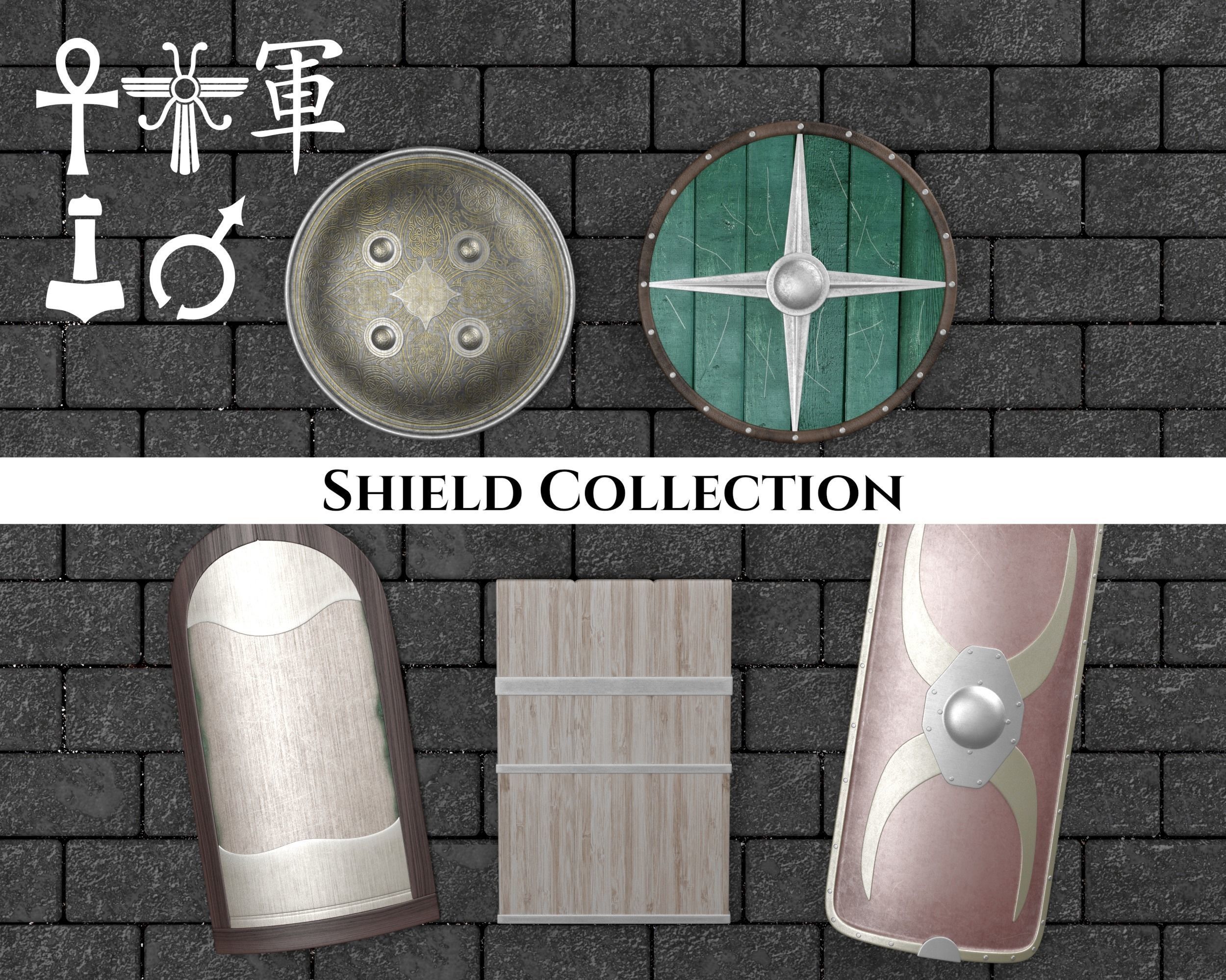 3D Model Collection Ancient Arsenal Shields Pack VR / AR / low-poly ...