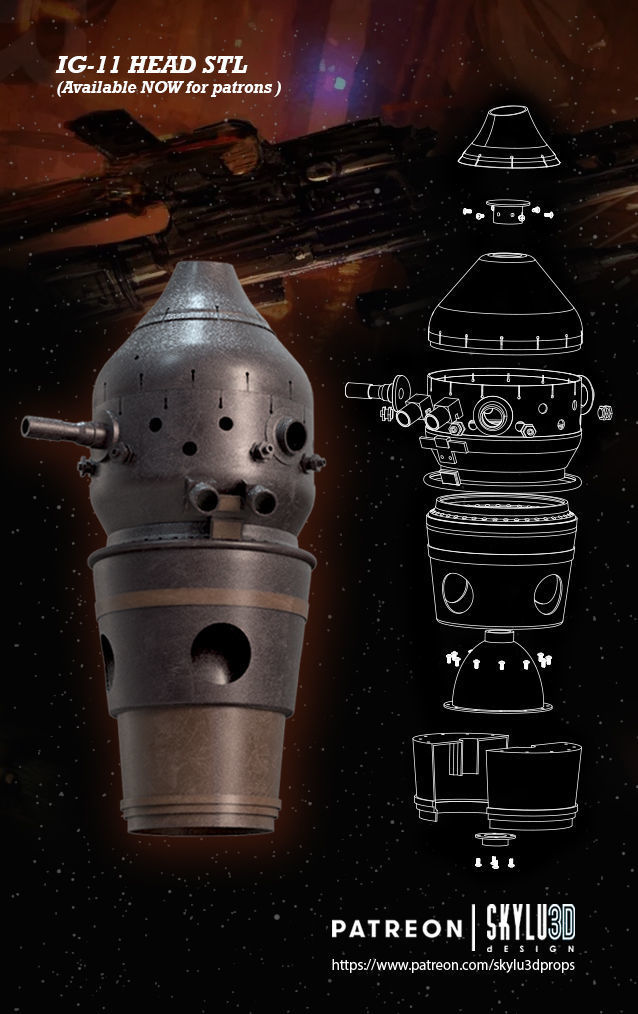 IG-11 Life Size Droid Head 3D print ready STL - The