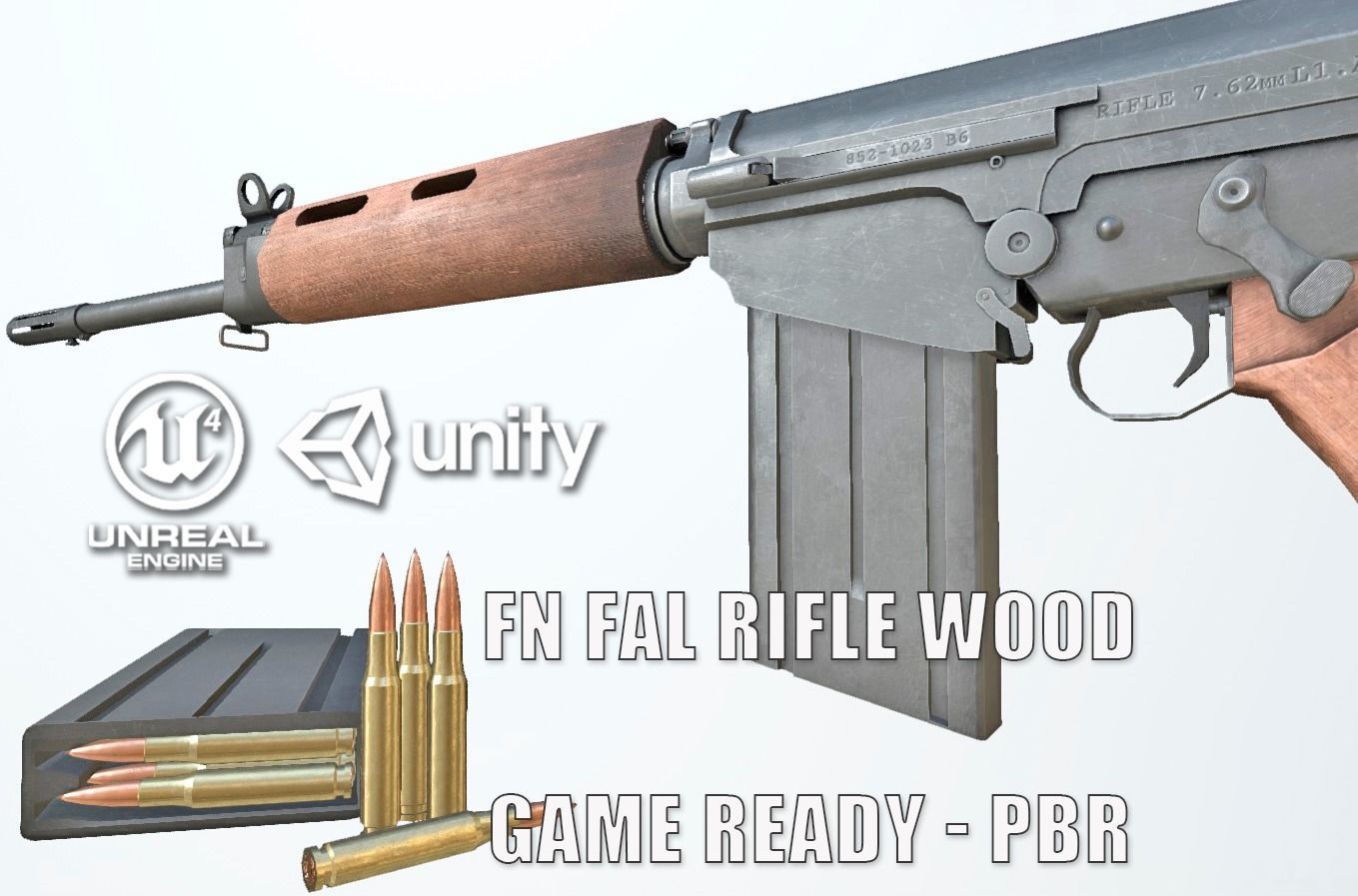 3D model PBR FN FAL Rifle Wood VR / AR / low-poly | CGTrader