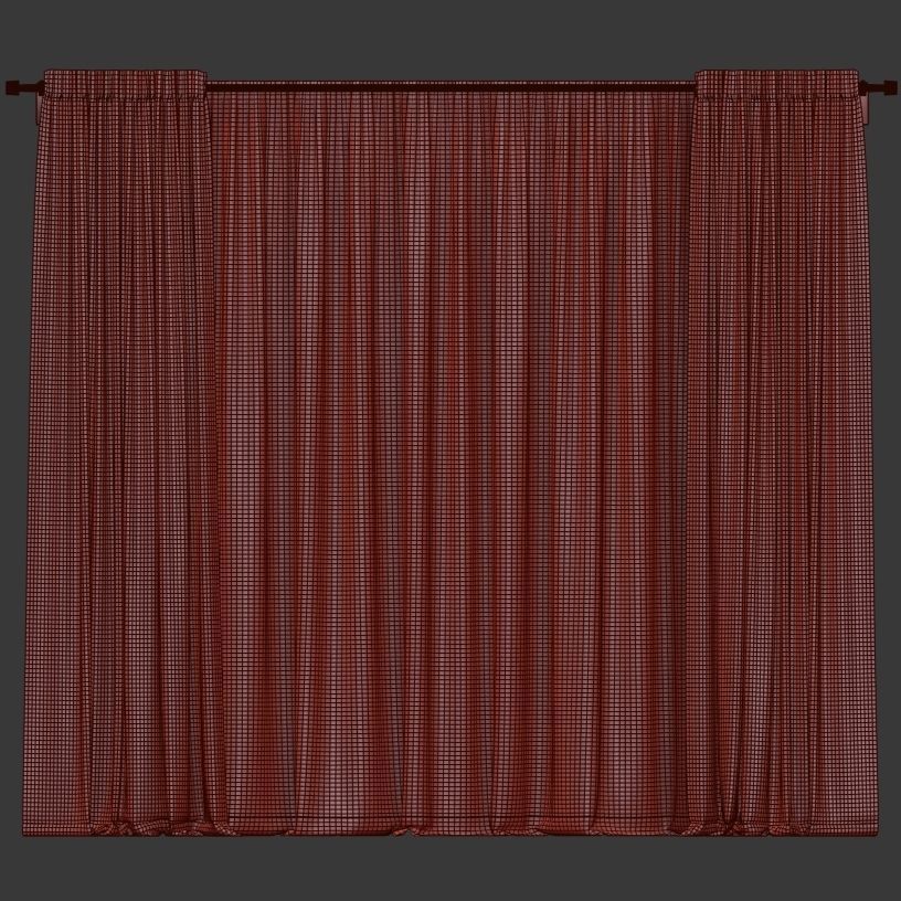 Beige straight curtains with tulle 3D model | CGTrader