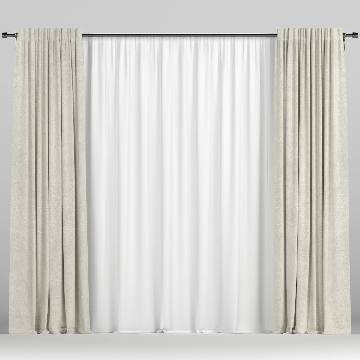 Beige straight curtains with tulle 3D model | CGTrader