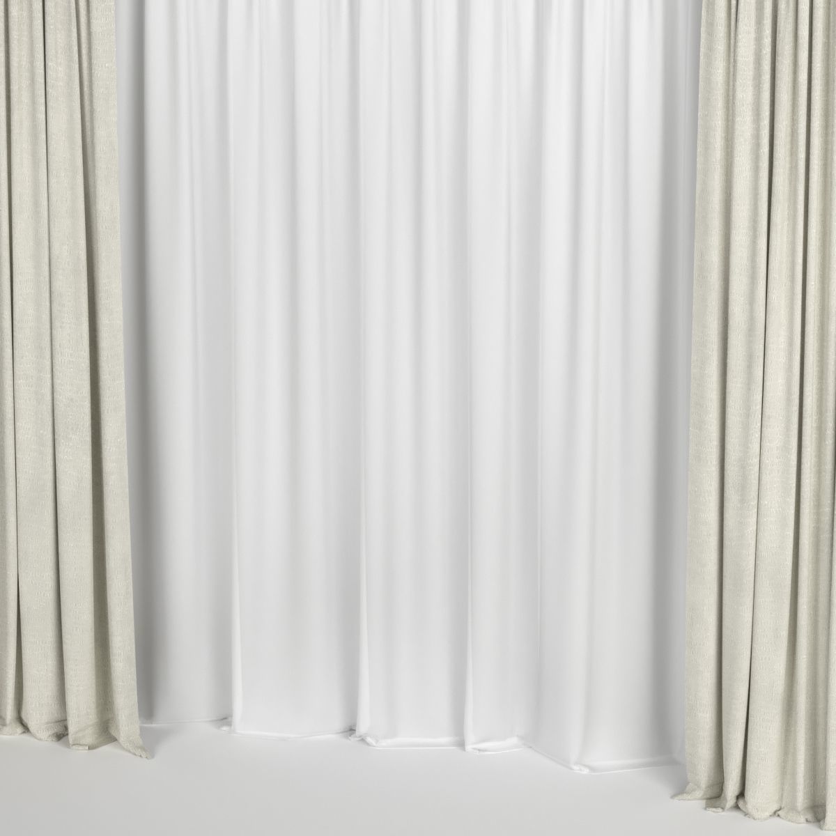 Beige straight curtains with tulle 3D model | CGTrader