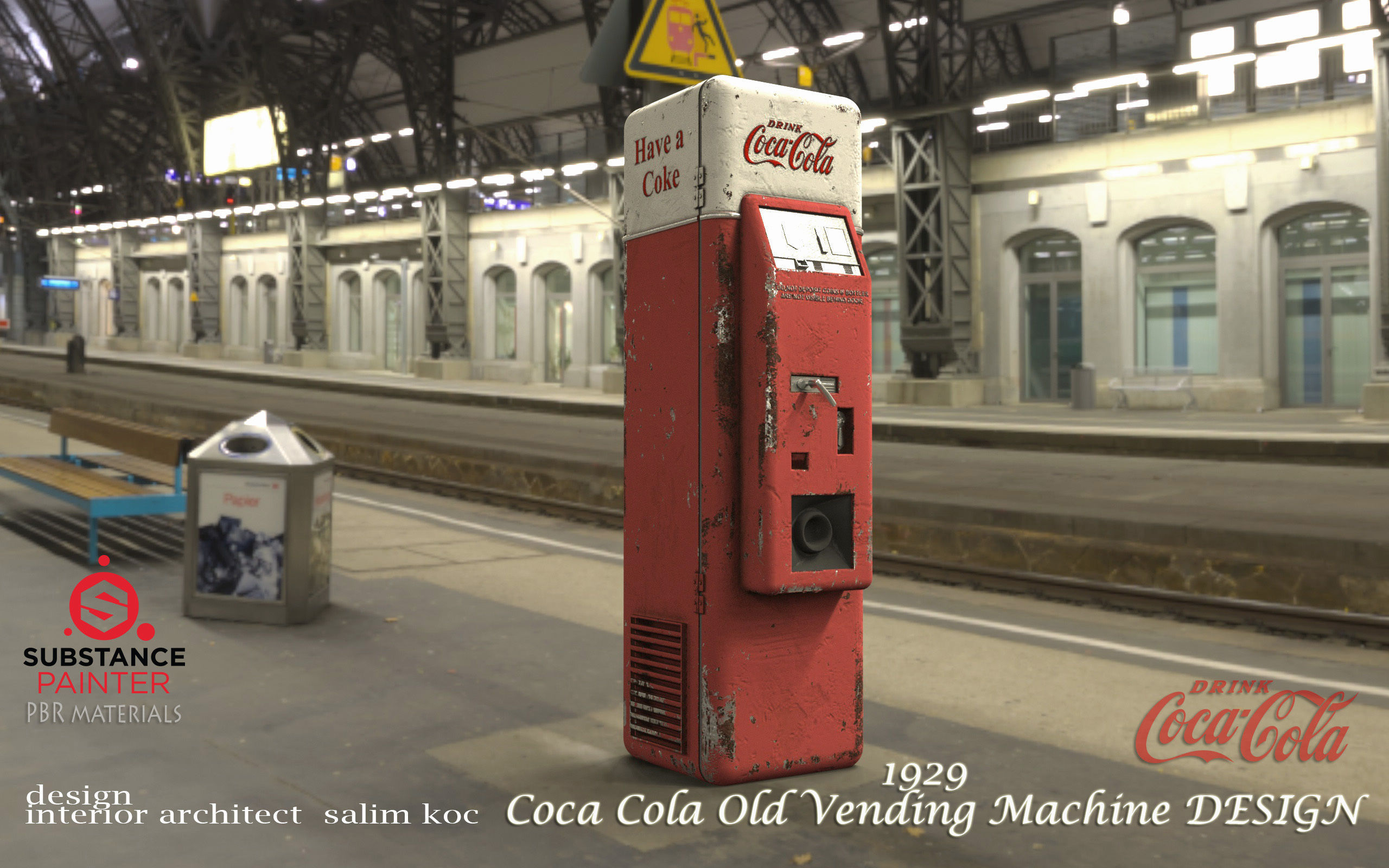 3D model Coca Cola Old Middle Vending Machine design VR / AR / low-poly ...