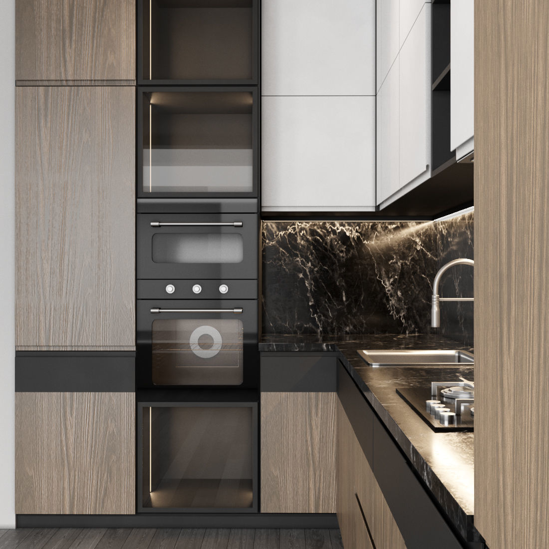 Modern kitchen with wood facades 3D model | CGTrader