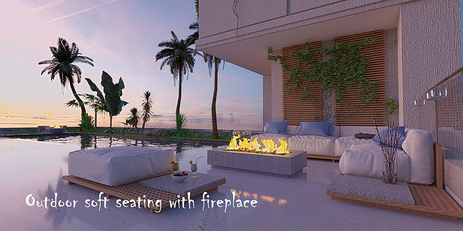 3D model Outdoor soft seating with fireplace VR / AR / low-poly | CGTrader