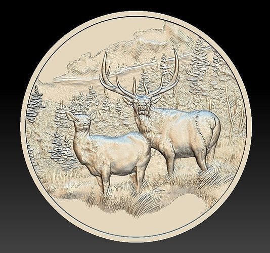 Deer in the mountains Coin - relief - 2020 3D model 3D printable | CGTrader
