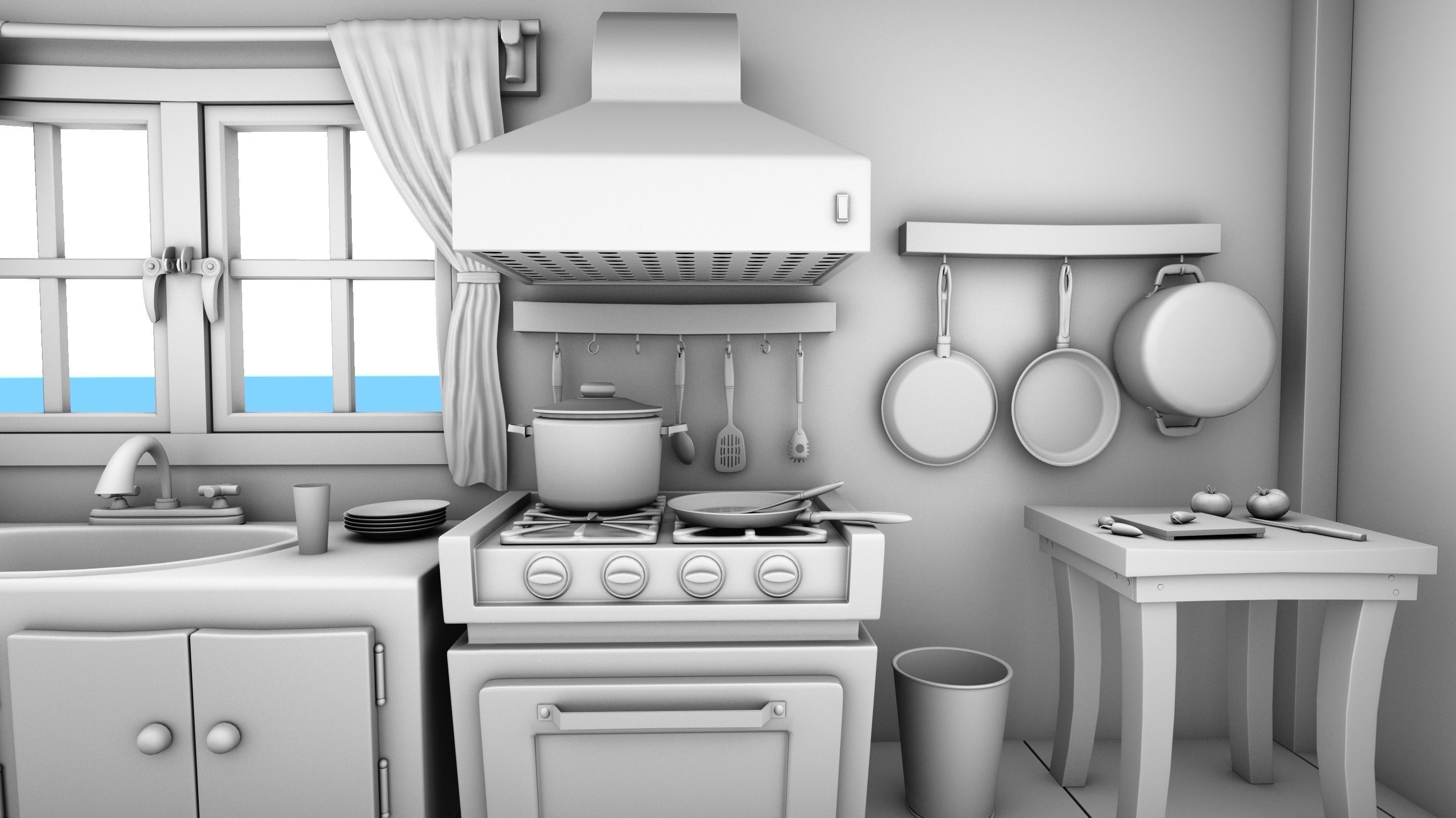 3D Cartoon kitchen environment 3D model | CGTrader