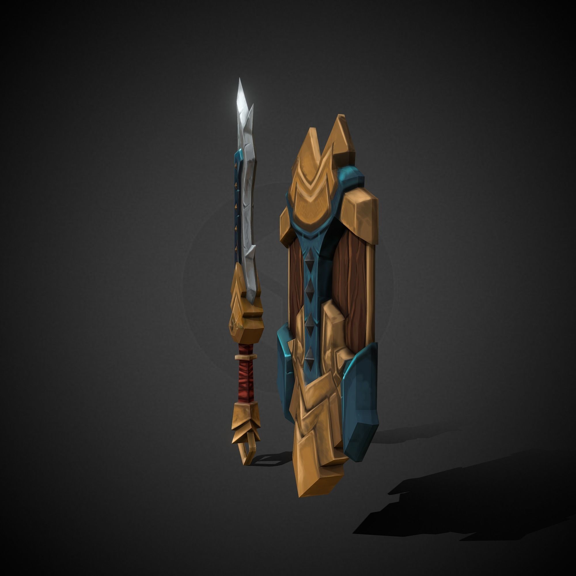 3D model Stylized Sword and Shield Weapons Game-Ready Low-Poly VR / AR ...