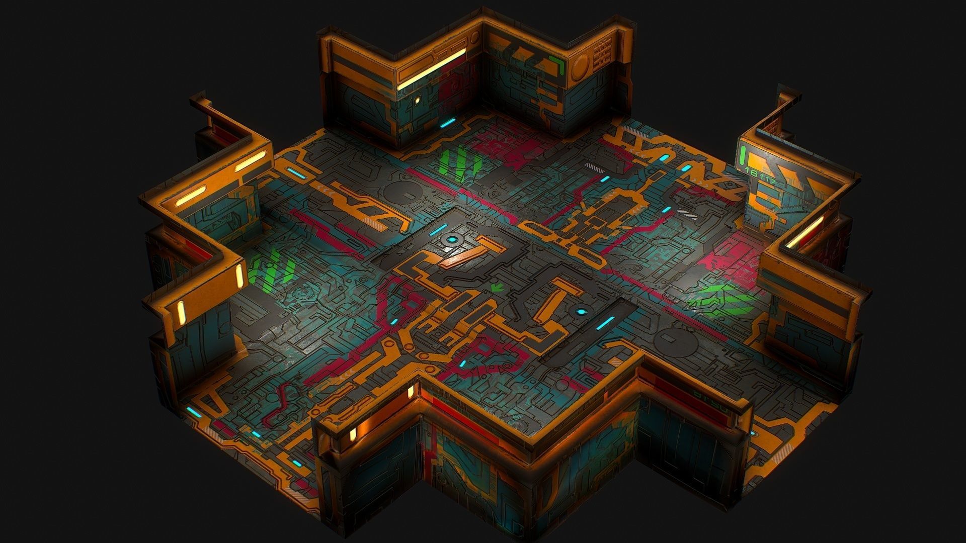 3D model Low poly sci fi modular room environment part3 VR / AR / low ...