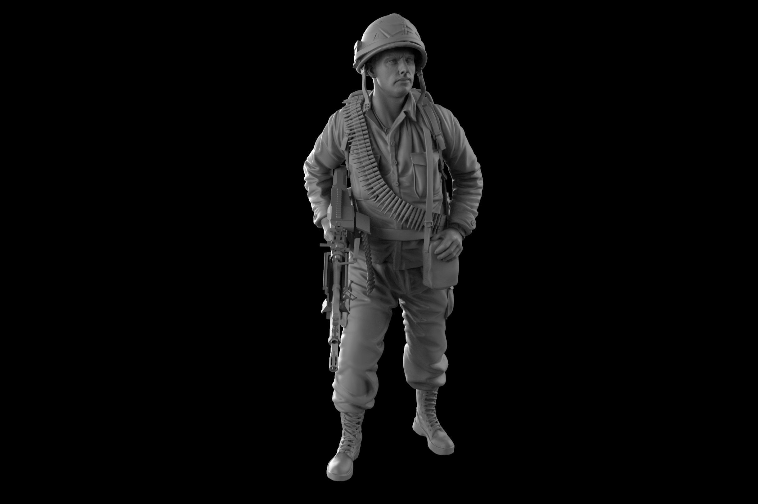 USA soldier with machine gun 1960 3D model 3D printable | CGTrader