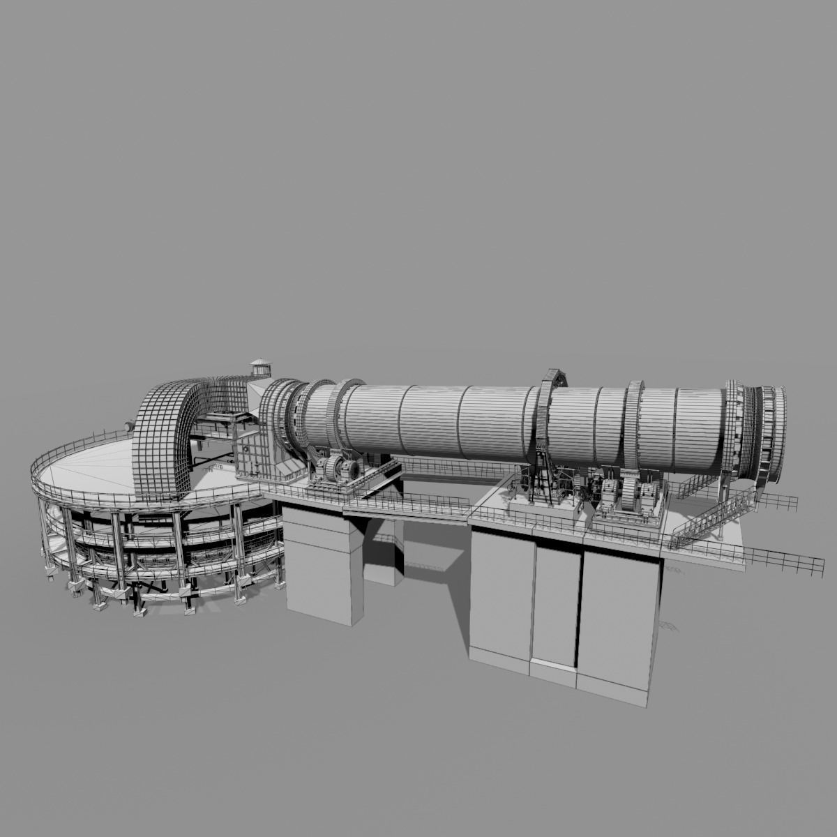 rotary kiln furnace and annular cooler 3D model rigged | CGTrader