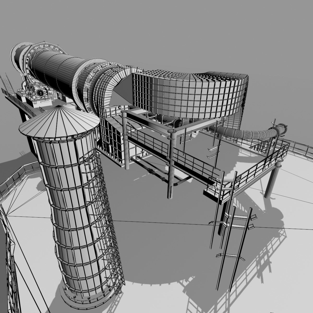 rotary kiln furnace and annular cooler 3D model rigged | CGTrader