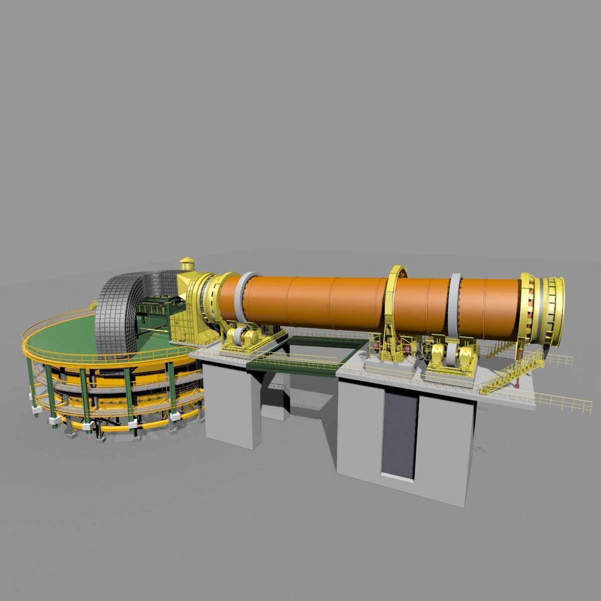 rotary kiln furnace and annular cooler 3D model rigged | CGTrader