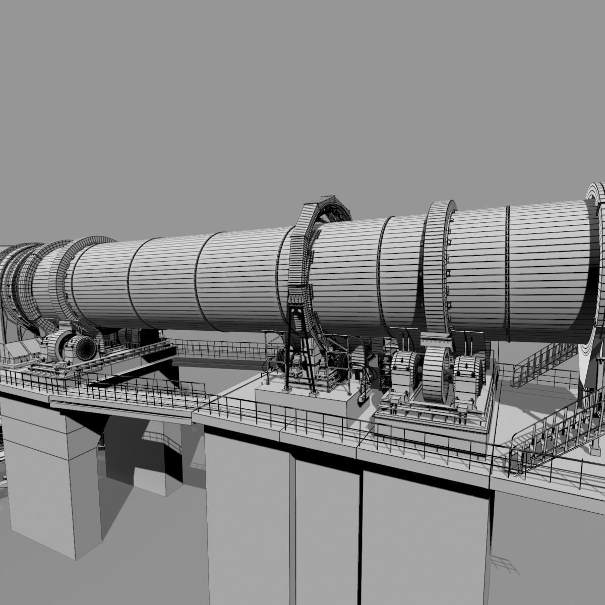 rotary kiln furnace and annular cooler 3D model rigged | CGTrader