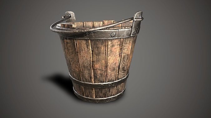 realistic wooden old bucket metal framed 3D model | CGTrader