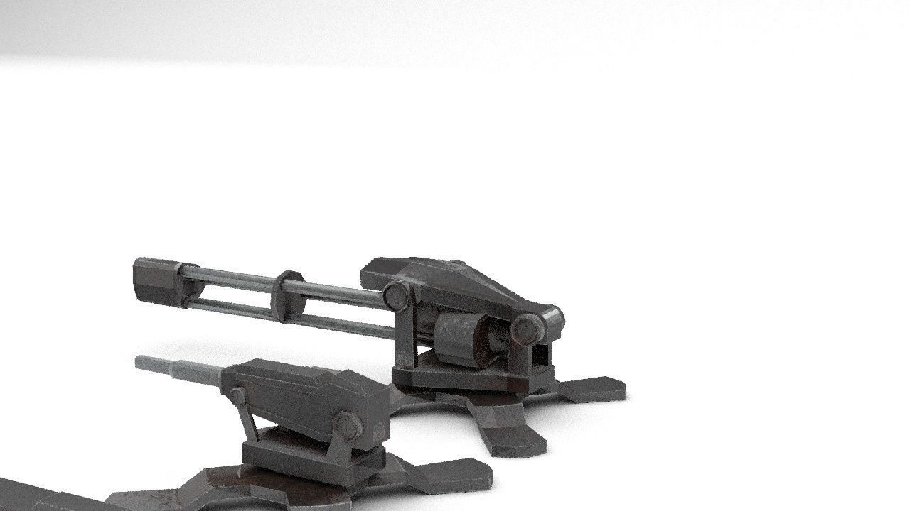 3D model Automatic turret gun PBX animated set VR / AR / low-poly ...