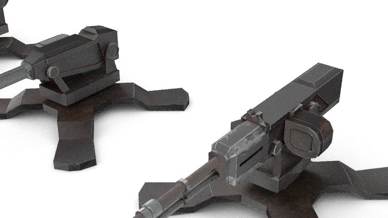 3D model Automatic turret gun PBX animated set VR / AR / low-poly ...
