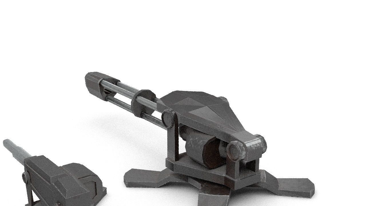 3D model Automatic turret gun PBX animated set VR / AR / low-poly ...