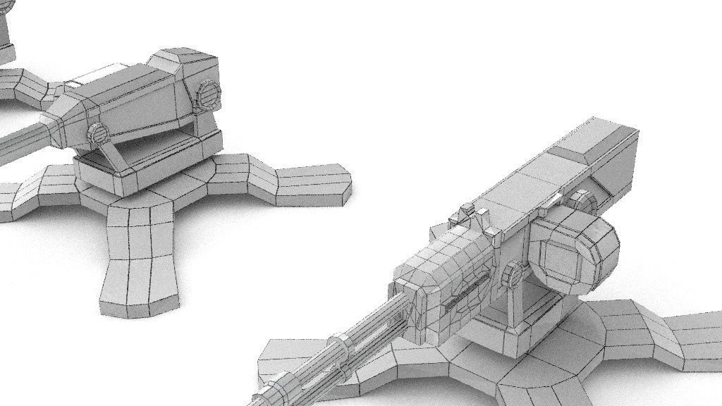 3D model Automatic turret gun PBX animated set VR / AR / low-poly ...