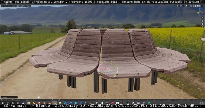 3D model Round Tree Bench - 7 - Wood Metal Version 2 VR / AR / low-poly ...