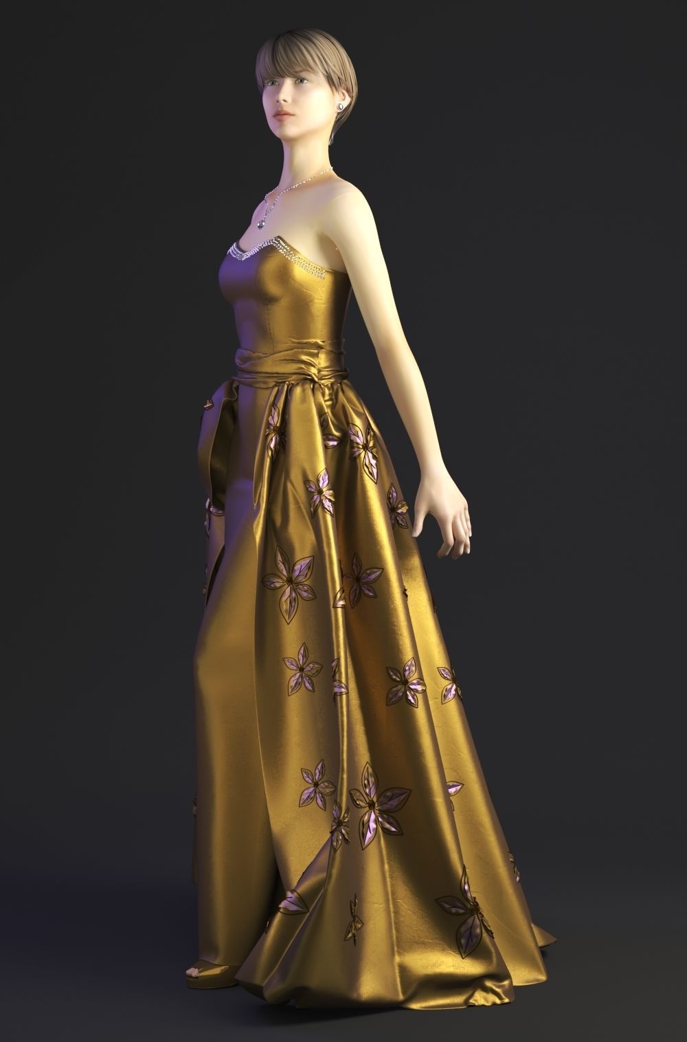 Golden Evening Dress Classic 3D model | CGTrader