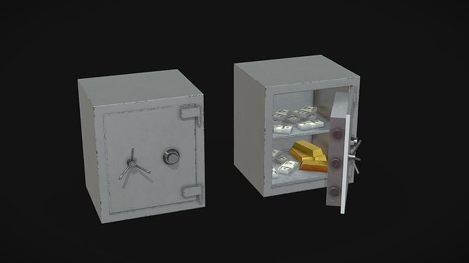 Lowpoly Safebox two safe boxes with gold coins inside free VR / AR ...