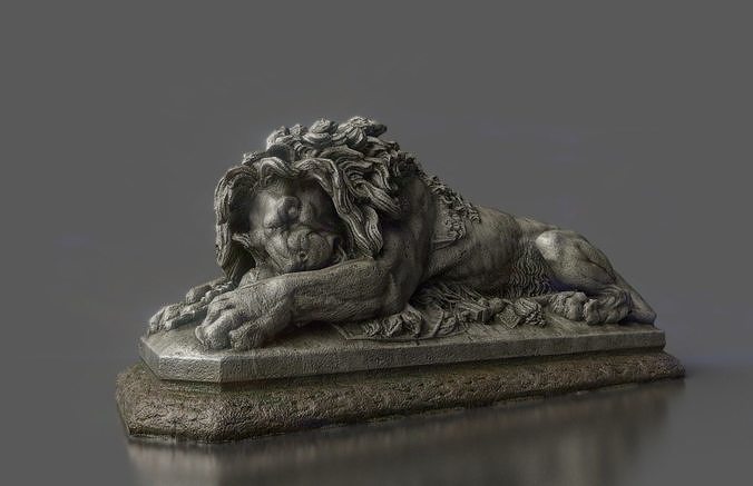 3D model Old statue lion Low-poly realistic PBR 3D model and printable ...