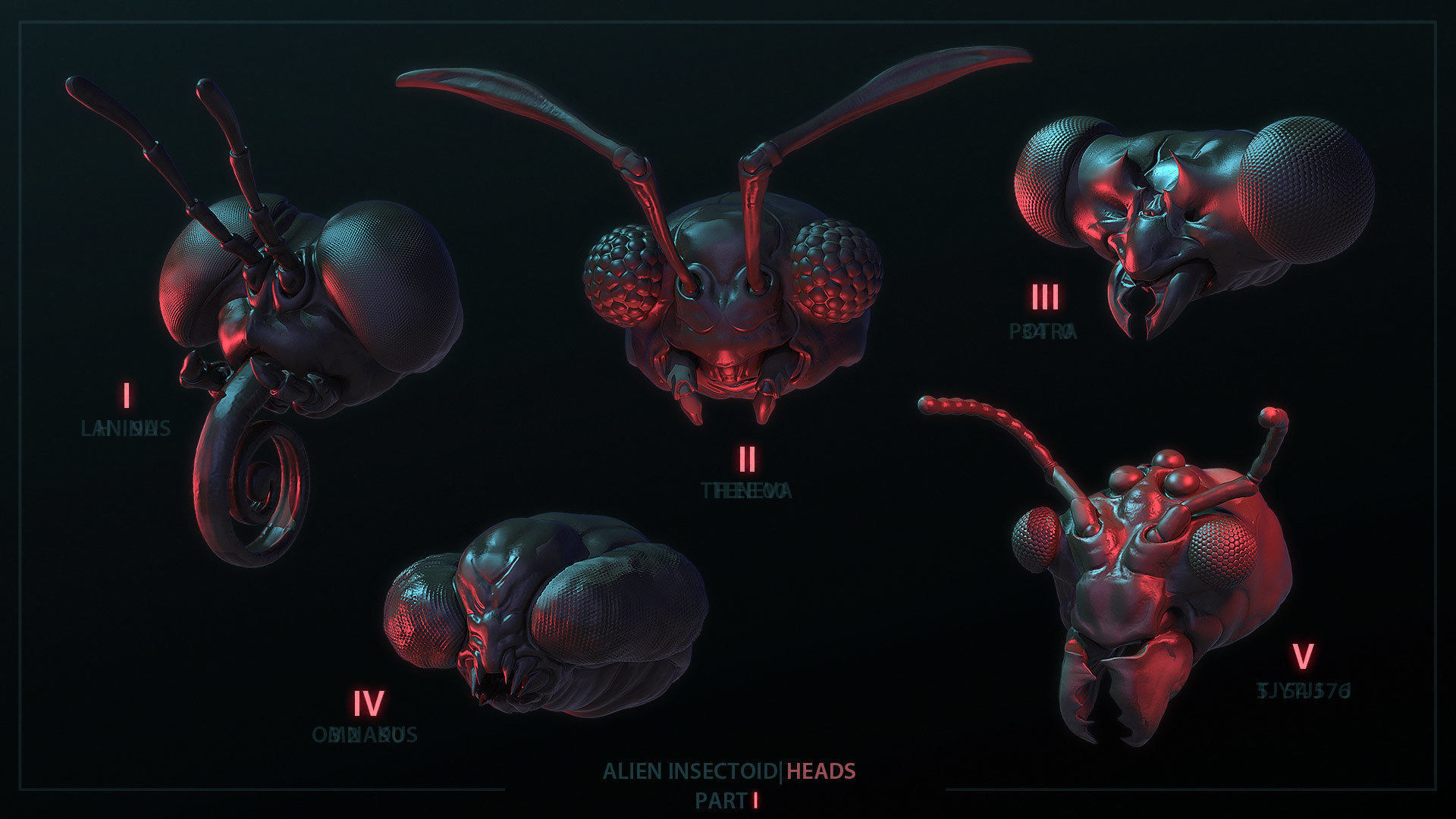 Alien Insectoid Heads - 32 IMM Brush - Part I 3D model | CGTrader