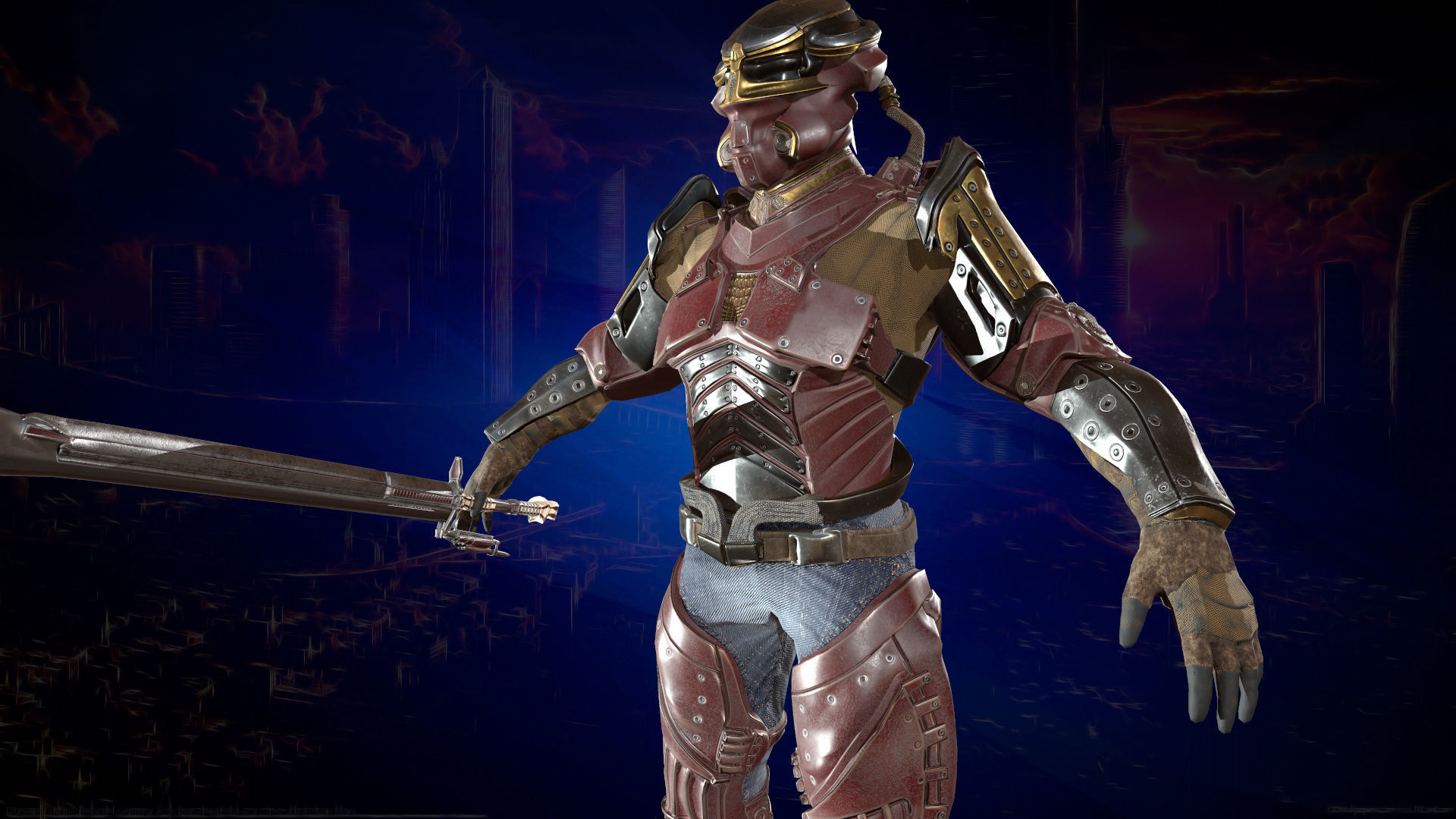 3D model modern knight in red VR / AR / low-poly rigged animated | CGTrader