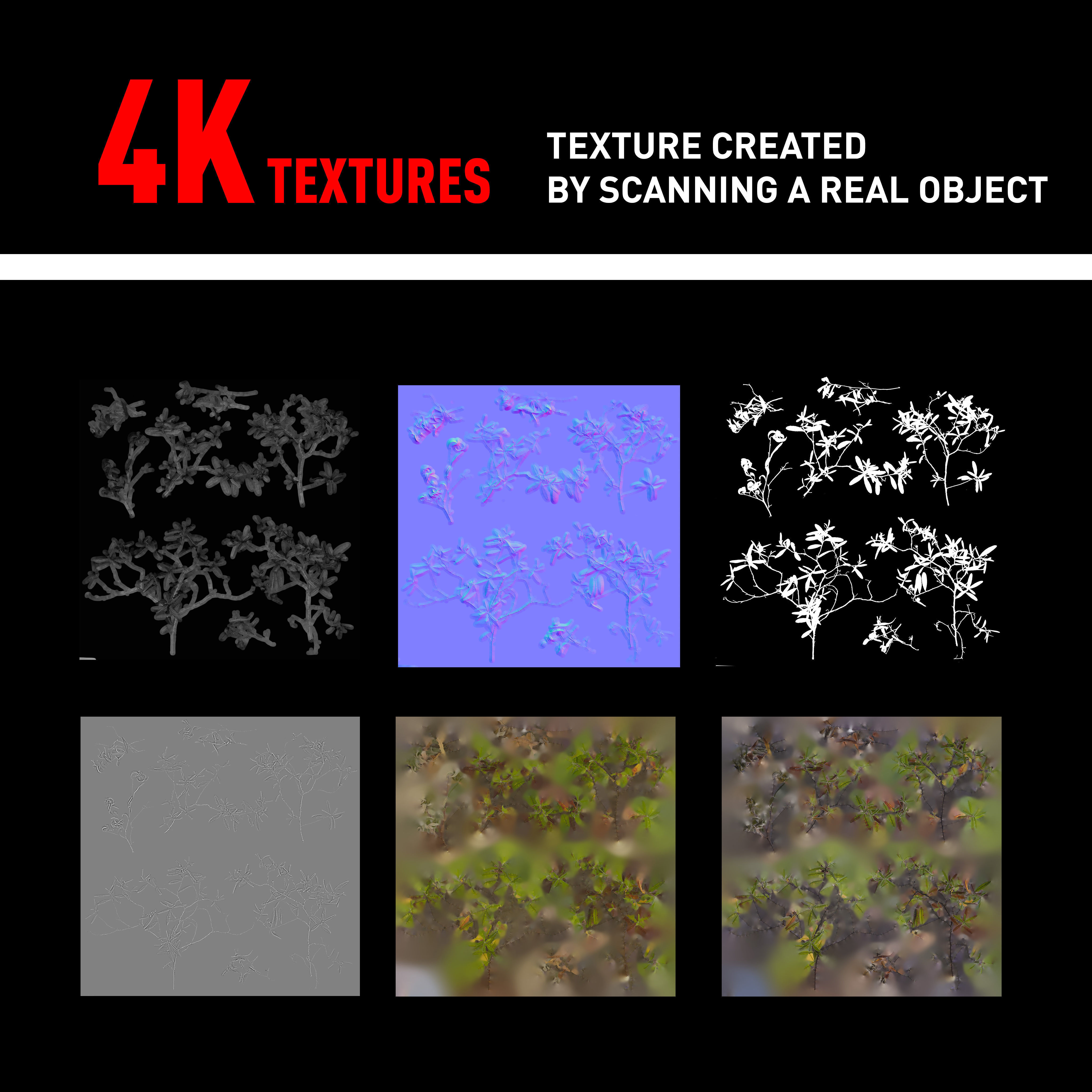 PBR Bush Branch 4K Professional Textures Texture | CGTrader