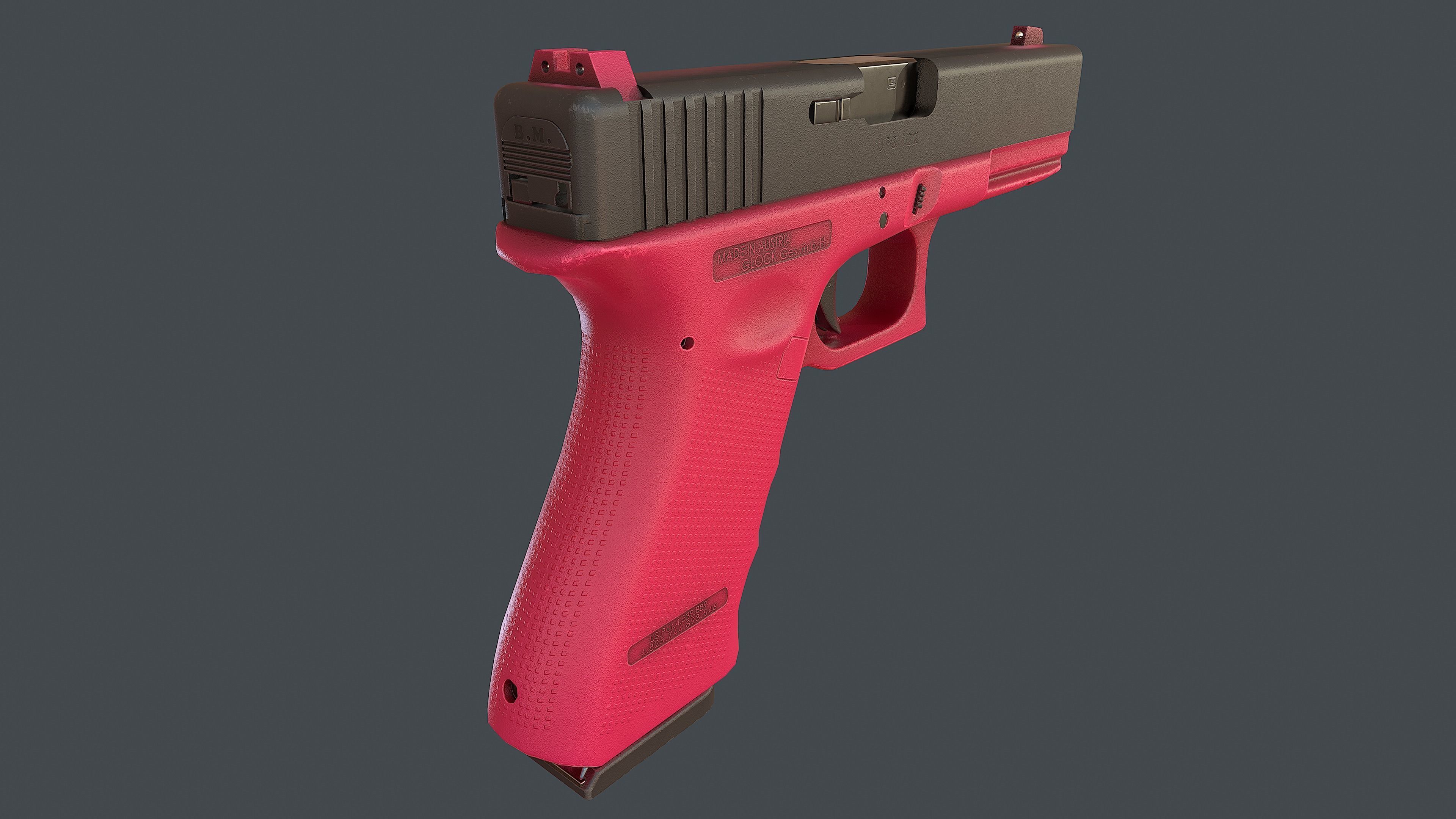 3D model Pink Glock 17 with magazine VR / AR / low-poly rigged animated ...