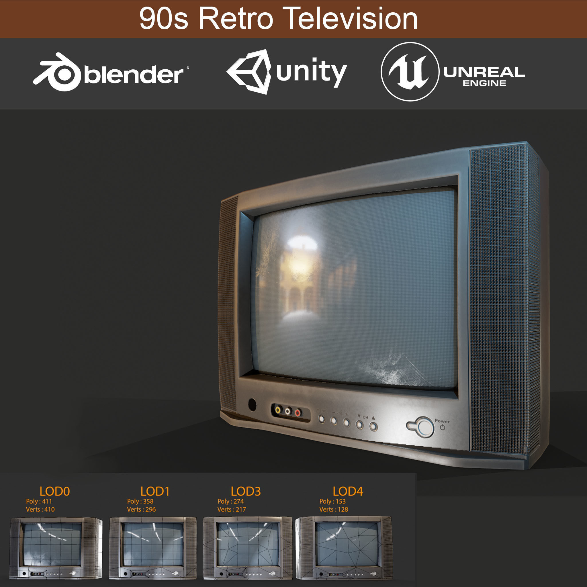 3D model 90s Retro Television game Ready Model VR / AR / low-poly ...