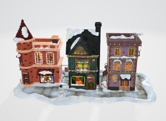 snowy village free 3D model animated | CGTrader