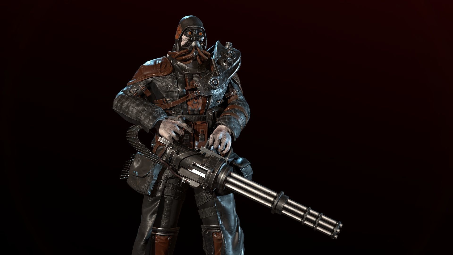 3D model mutant with a machine gun VR / AR / low-poly rigged animated ...