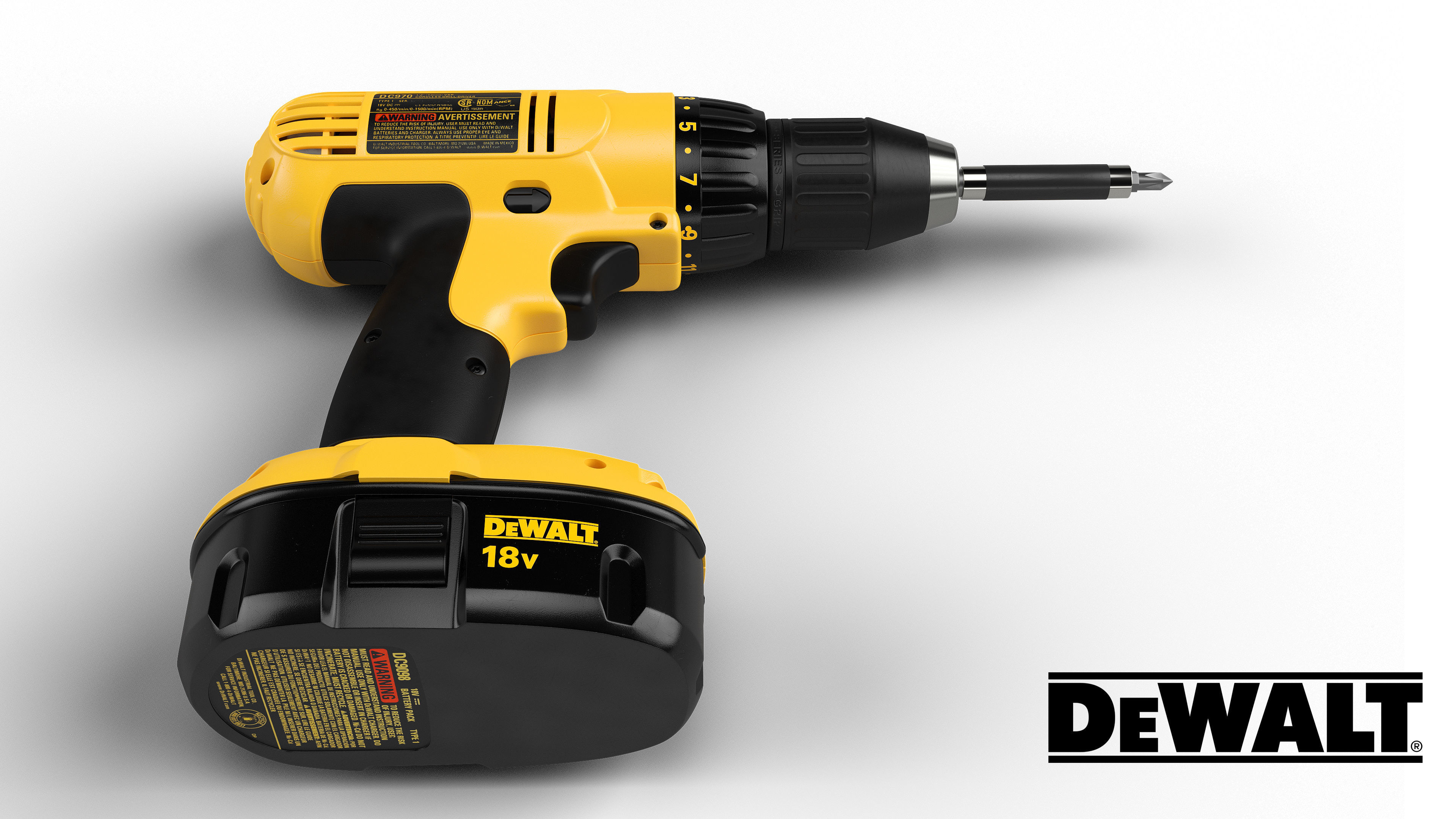 Dewalt DC970 Cordless Drill Driver 3D model | CGTrader