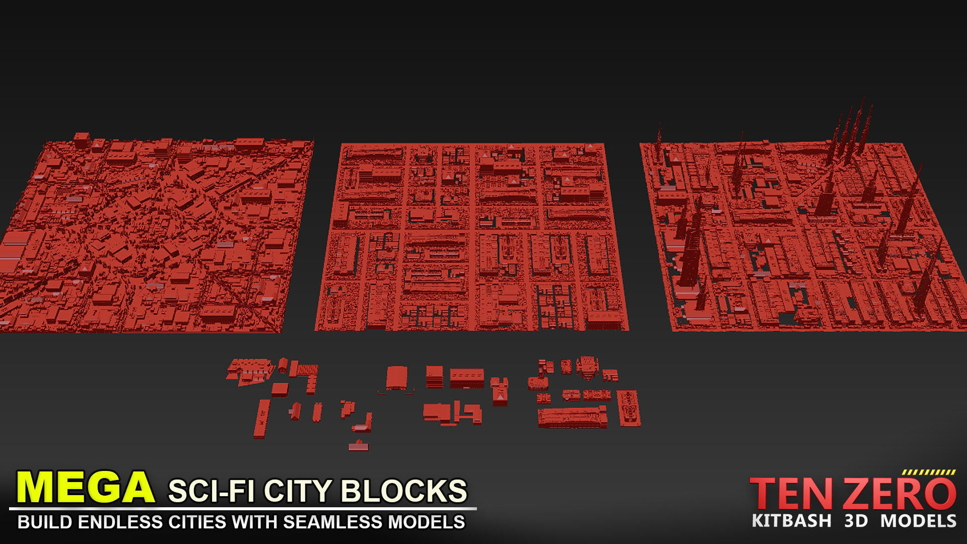MEGA SCI-FI CITY BLOCKS KITBASH 3D model | CGTrader