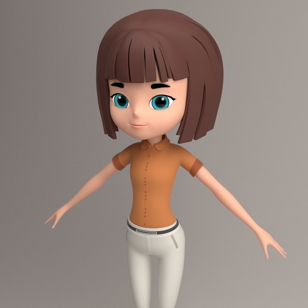 3D short hair woman RIG 3D model rigged | CGTrader