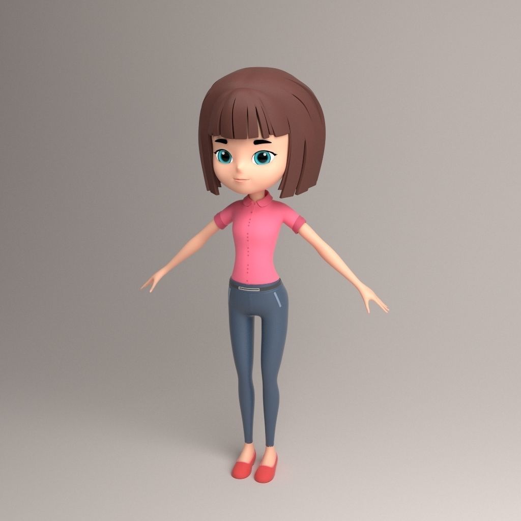 3D short hair woman RIG 3D model rigged | CGTrader