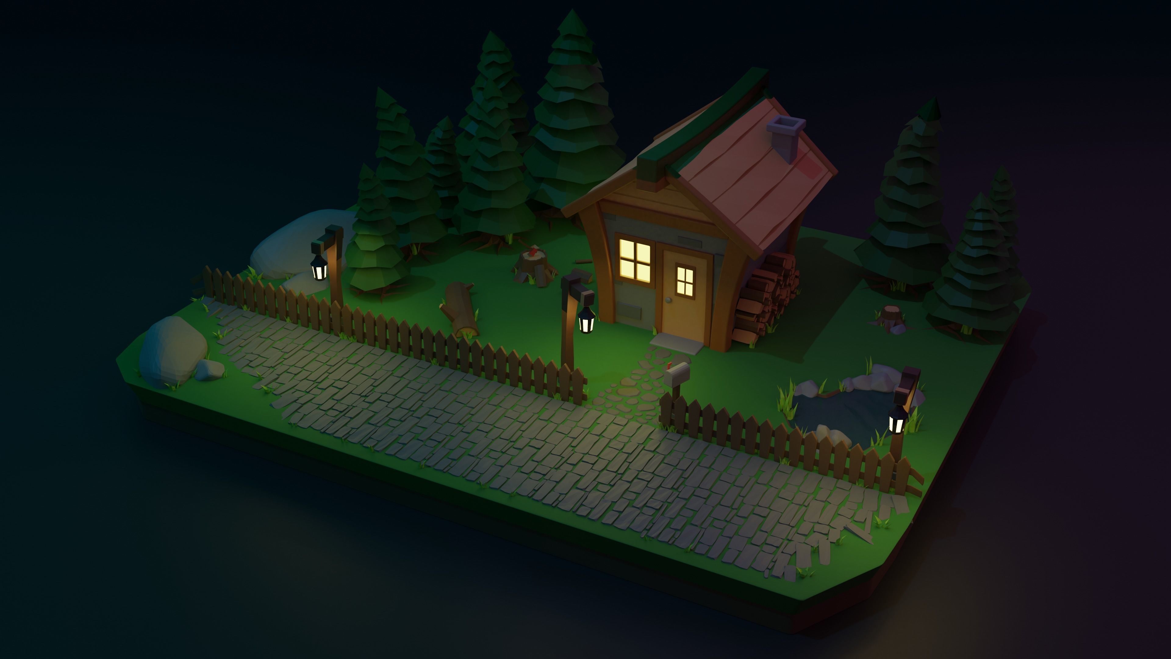 Miniature cartoon house in the nature 3D model | CGTrader